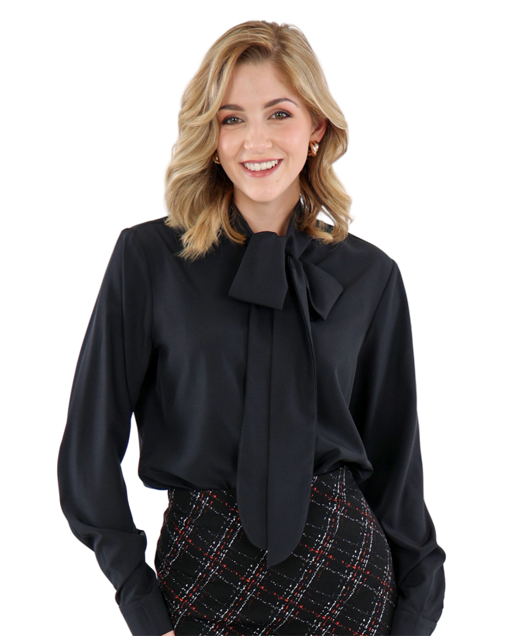 Black Long Sleeve Kitty Bow Blouse