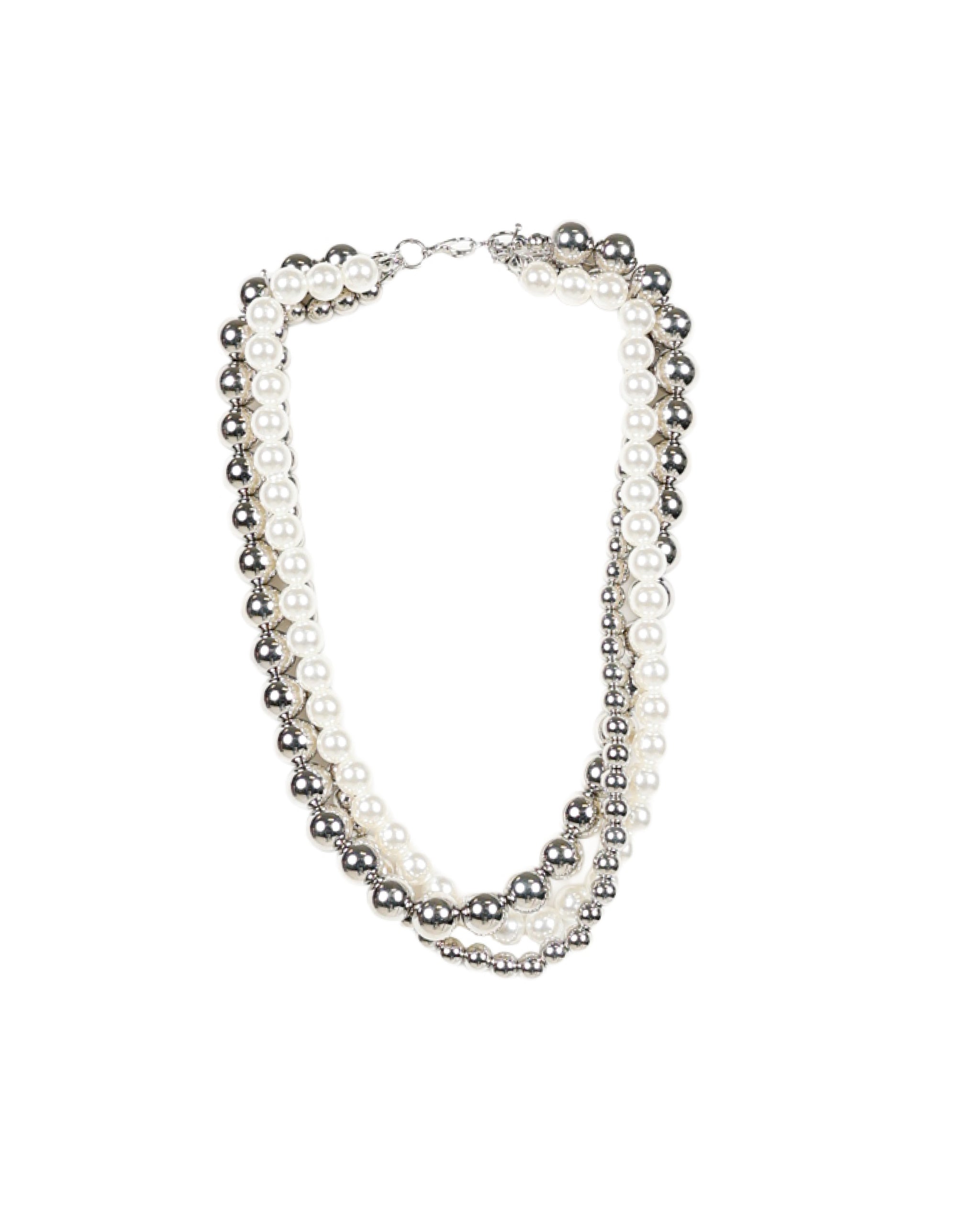 Silver Three String Pearl Necklace